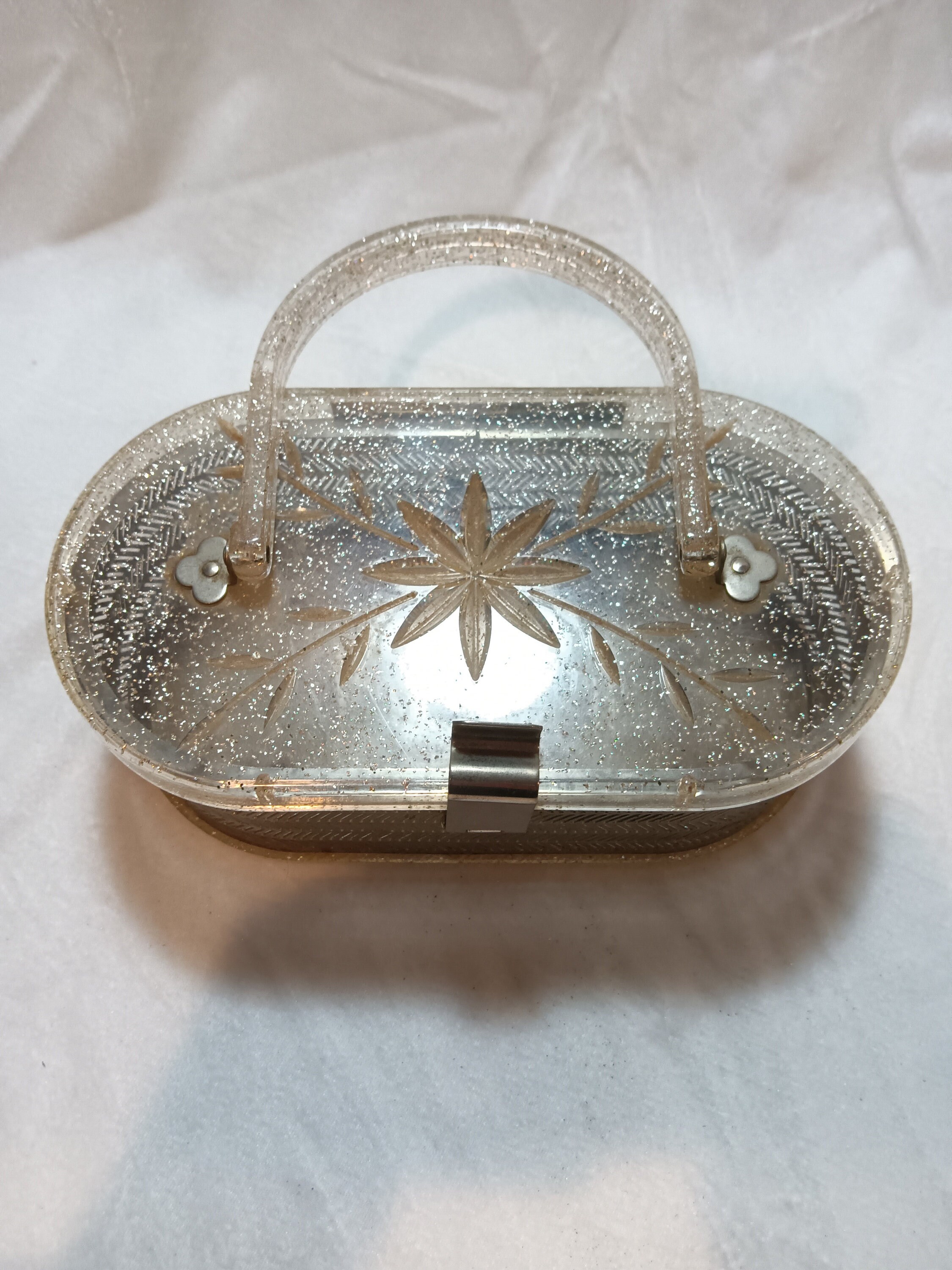 Vintage MW Handbags 1950s Glitter Clear Lucite/acrylic Purse With Metal ...