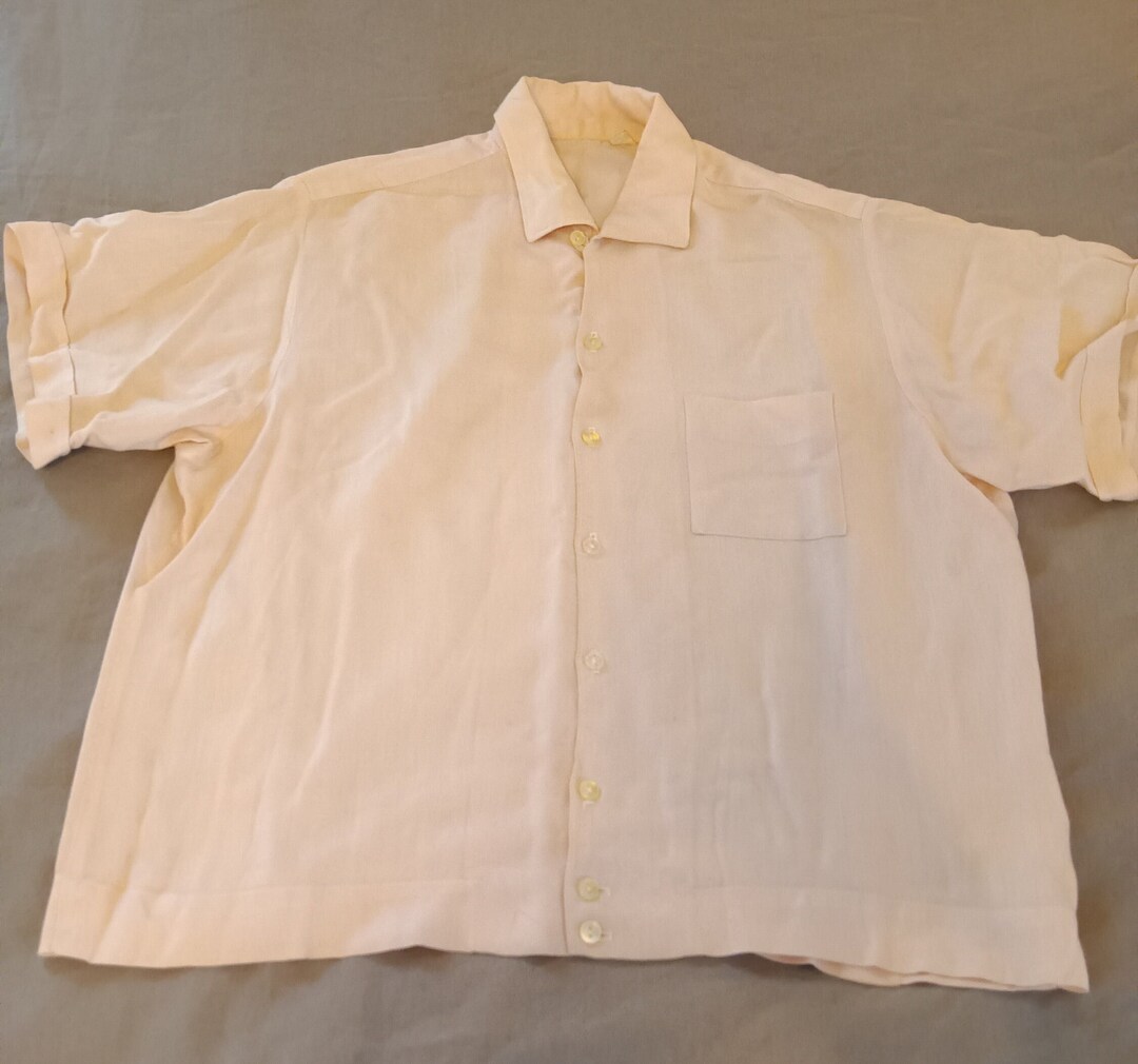 Vintage 1950s Men's Light Pink Button Down Kramer Rockabilly Shirt Size ...