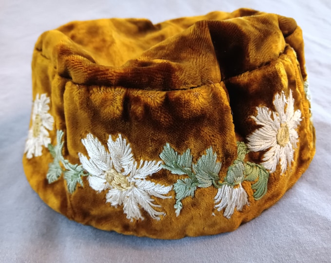 Vintage Antique Victorian Golden Brown Velvet Hand Embroidered Smoking ...