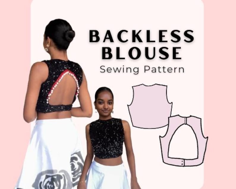 Backless Blouse PDF Sewing Pattern With Visual Instructions & Printable ...