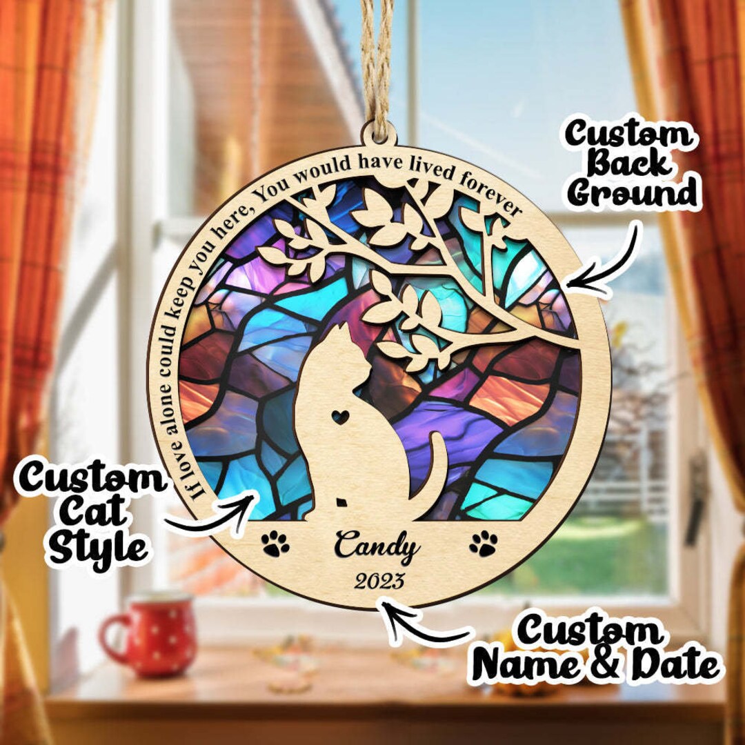 Custom Cat Memorial Suncatcher Pet Memorial Ornament Loss of Pet ...