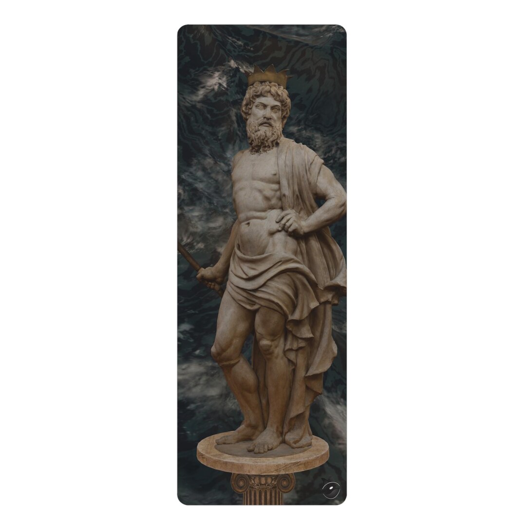 Neptune God of the Sea Statue Yoga Mat, Ocean Blue Meditation Mat ...