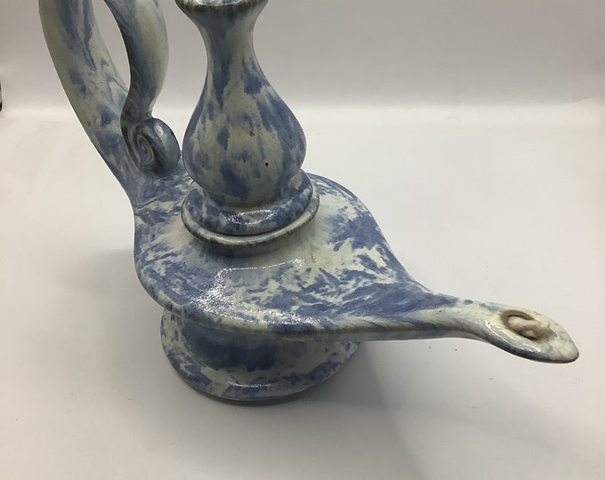 Vintage Bill and Vive Mohl Art Pottery Genie Oil Lamp Blue and White ...