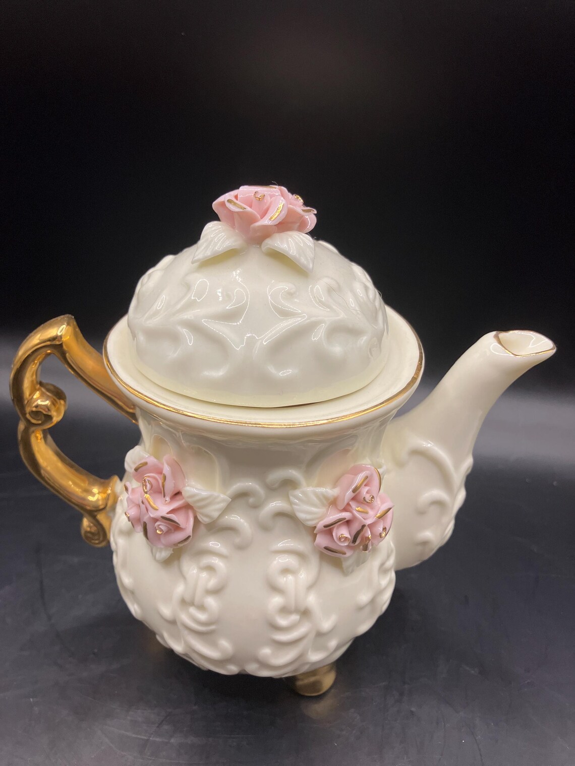 Vintage Porcelain Pink Rose and Gold Trim 4 Piece Tea Set - Etsy