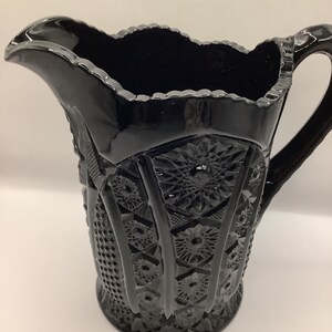Vintage Indiana Glass Tiara Black Cut Glass Pitcher With Monarch ...