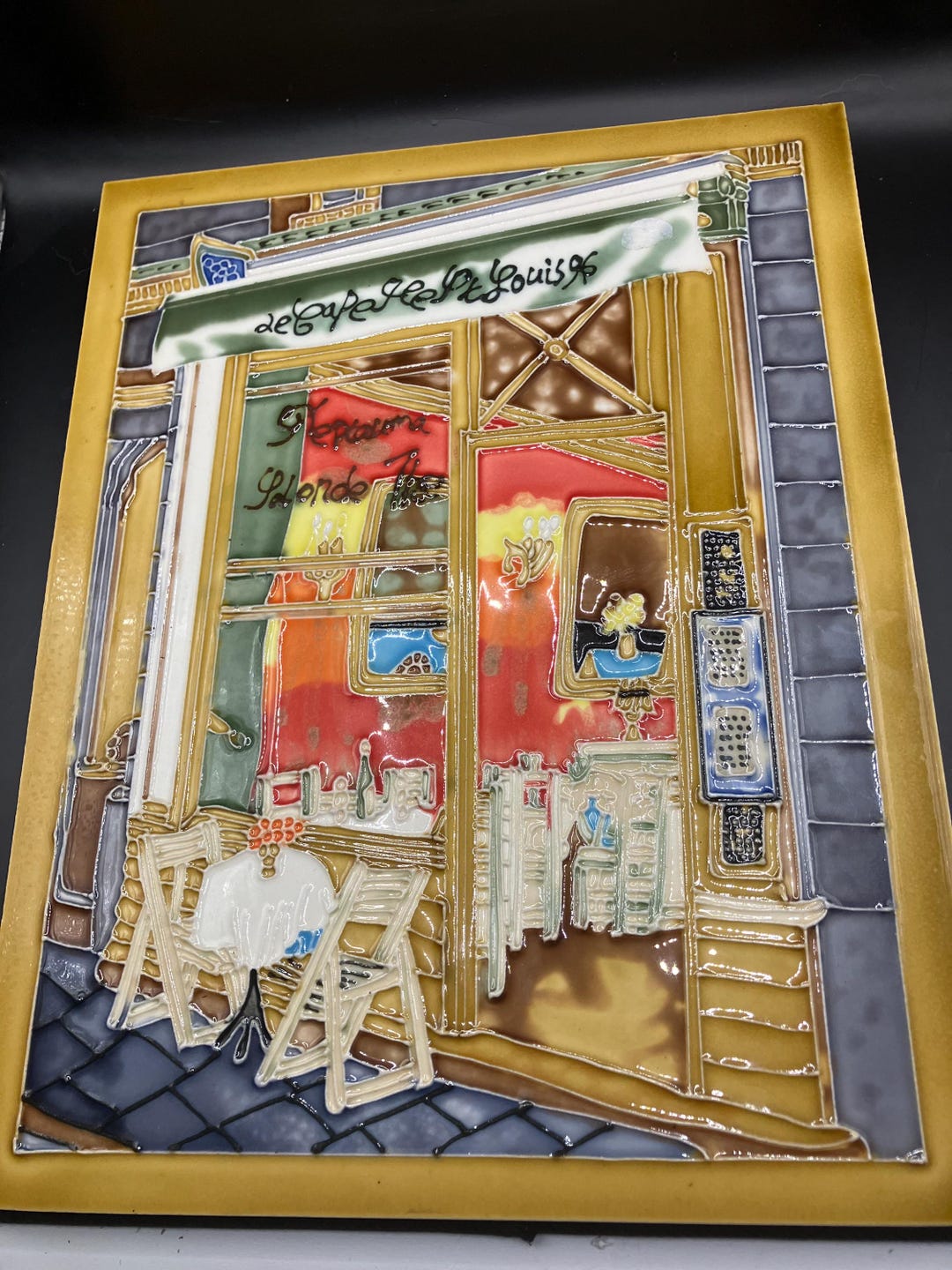 Large European Cafe Scene Ceramic Wall Hanging Tile - Etsy