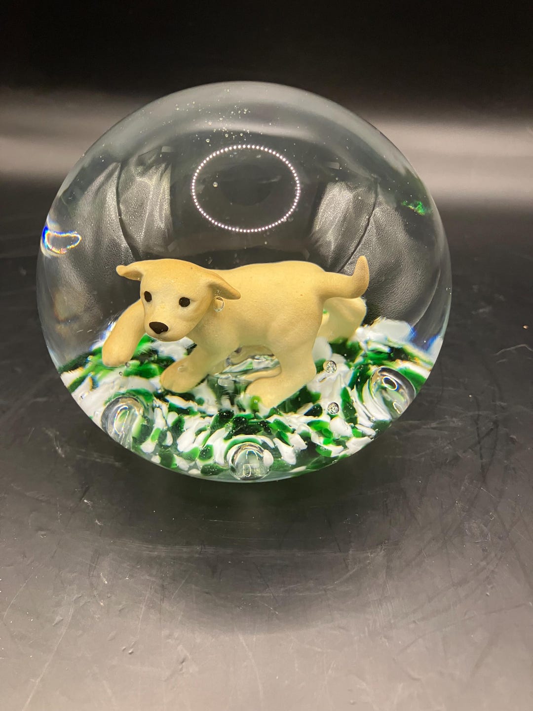 Vintage Gibson Yellow Lab Art Glass Paperweight - Etsy