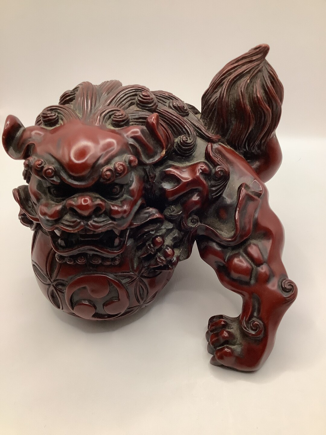 Vintage Mandarin Made Hand Carved Hand Crafted Red Chinese Foo Dog. - Etsy