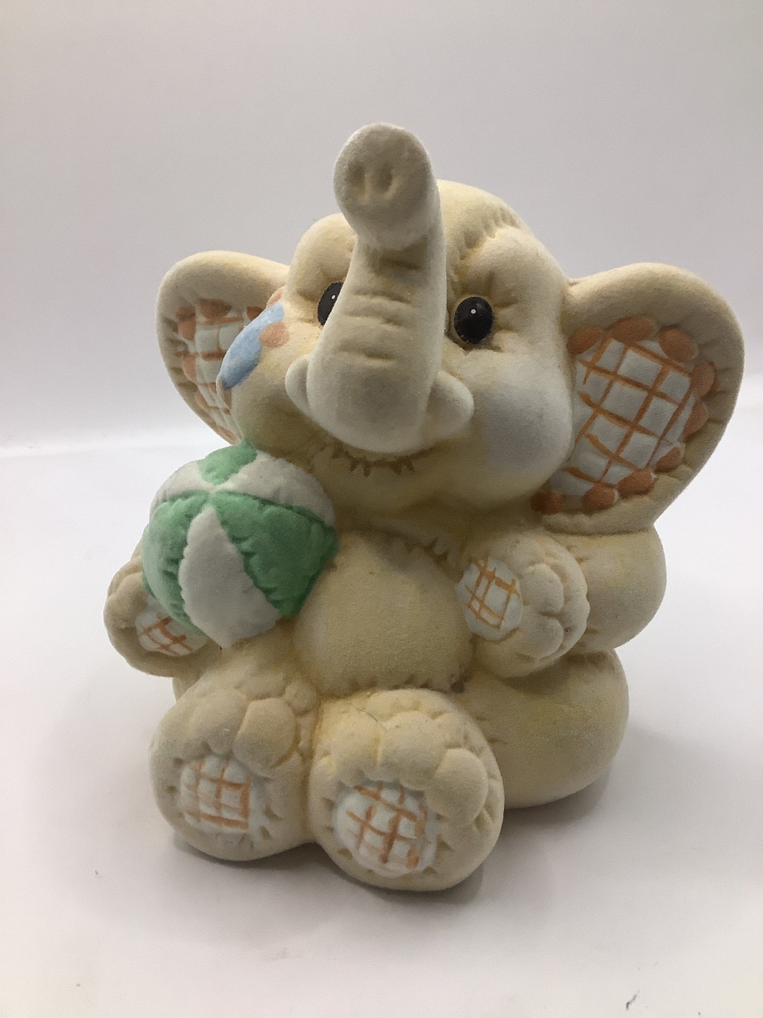 Vintage Ceramic Elephant Statue With Velvet Texture and Quilted Look - Etsy