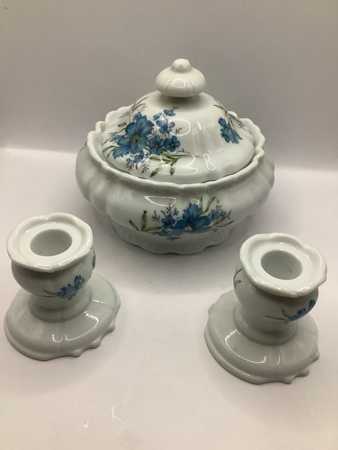 Vintage Inarco Japan Fine China Lidded Dish With Matching Candle Sticks ...