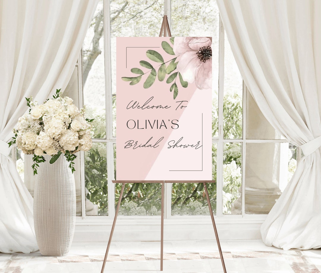 Editable Diagonal Two Tone Pink Floral Bridal Shower (Instant Download ...