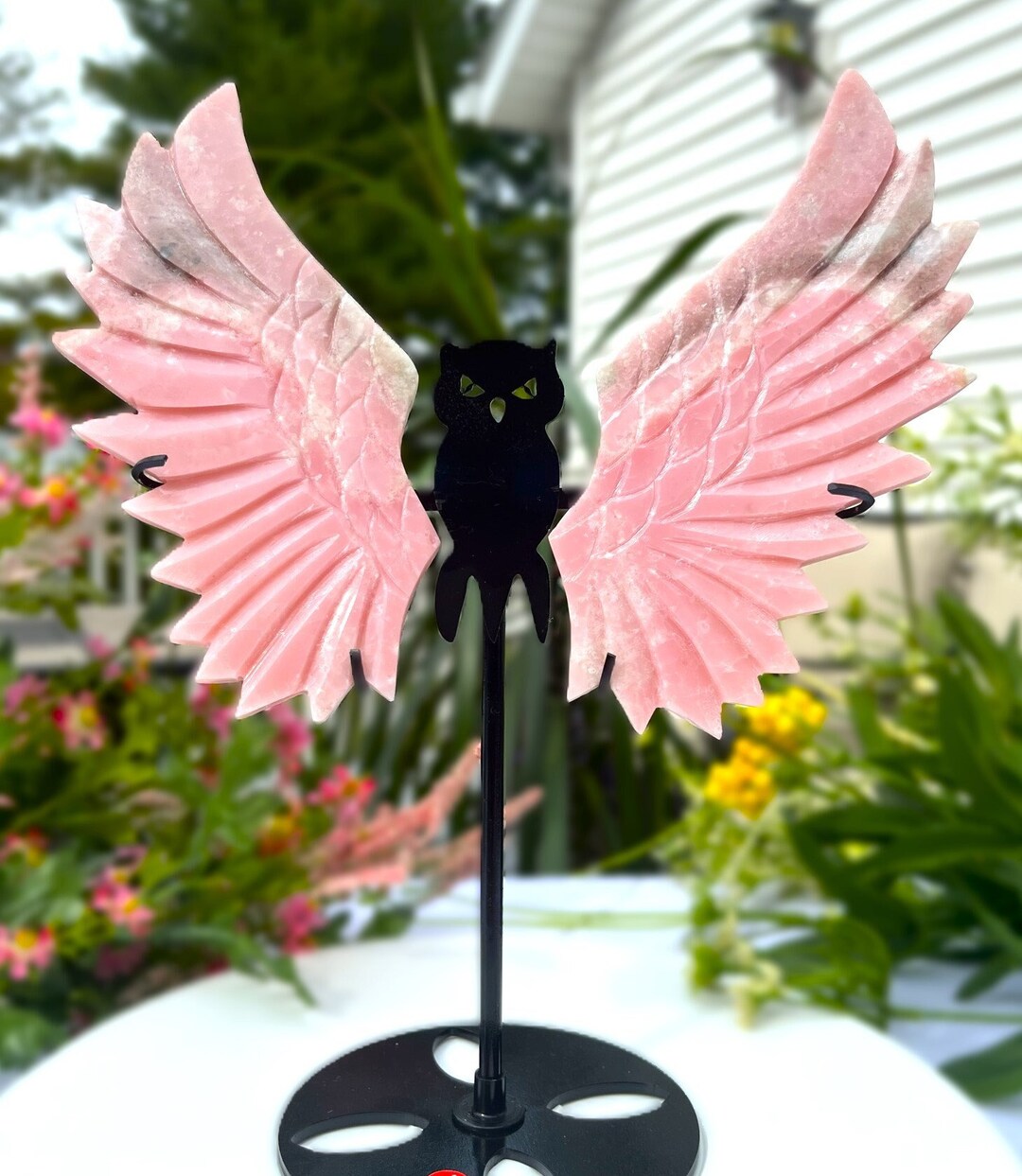 10 X 8 PINK OPAL Owl Wings Black Stand Natural - Etsy