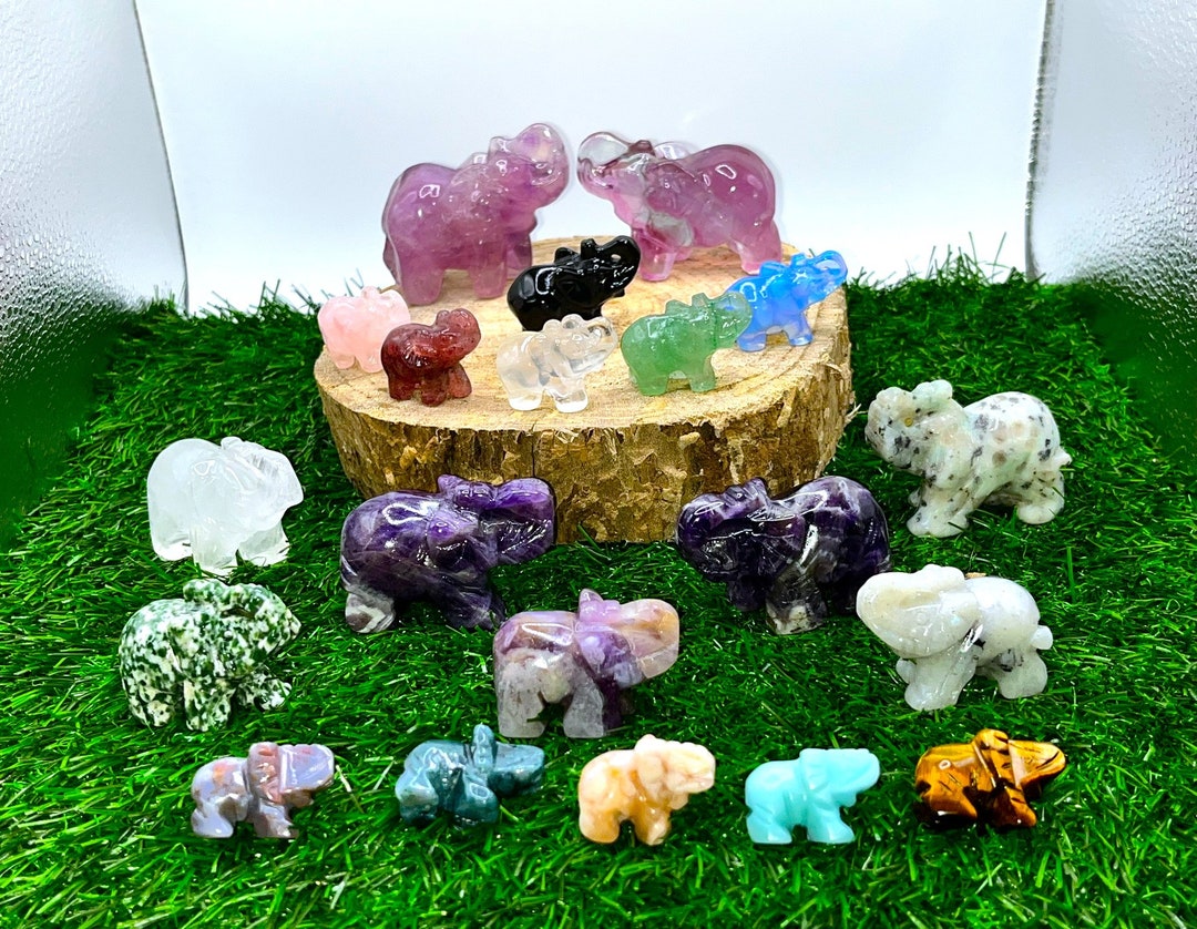Elephants Crystal Hand Carved, Healing Gemstone Elephant Figurine ...