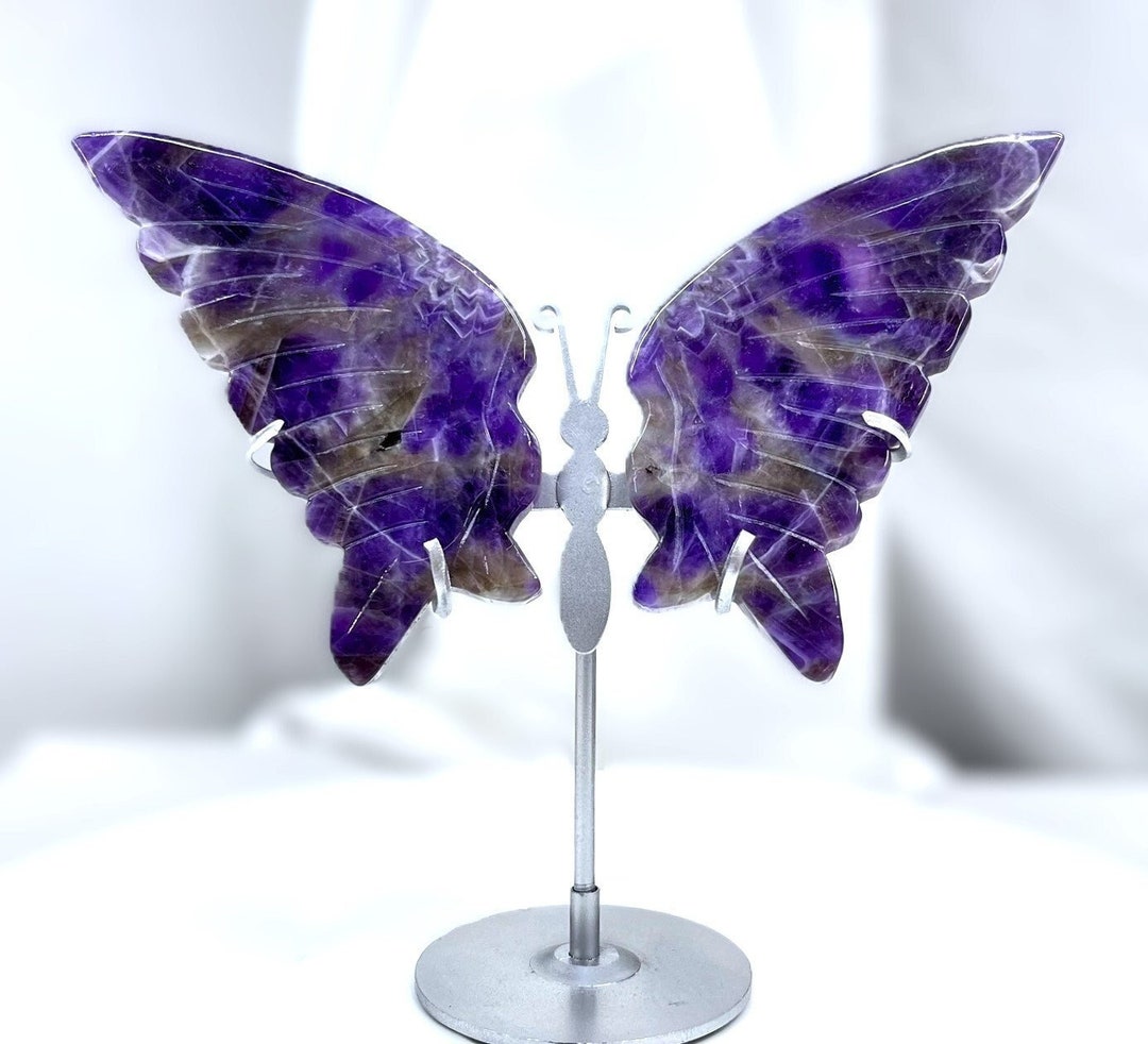 WOW Dream Amethyst Crystal Butterfly Wings W/ Stand. Hand Carved ...