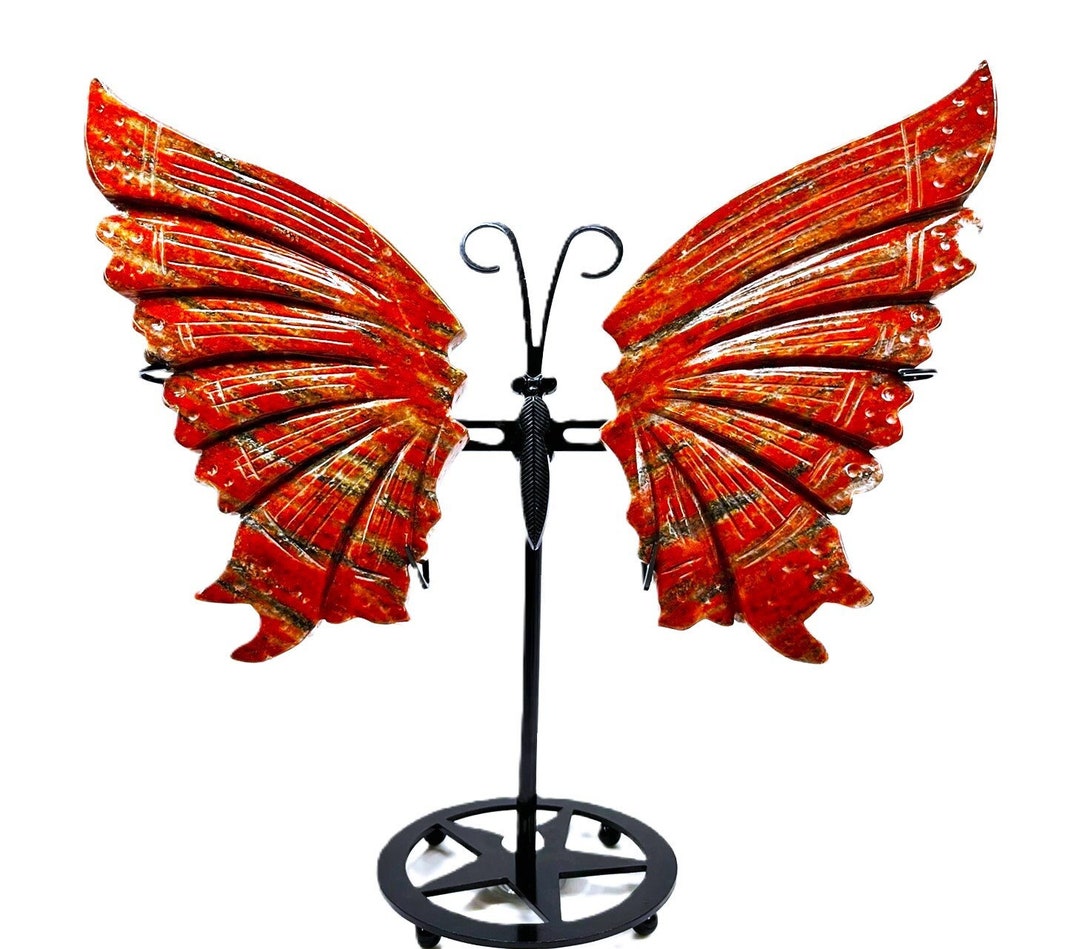 XXL 575g Red Jasper Butterfly Wings Silver Stand. Natural Crystal. Sale ...