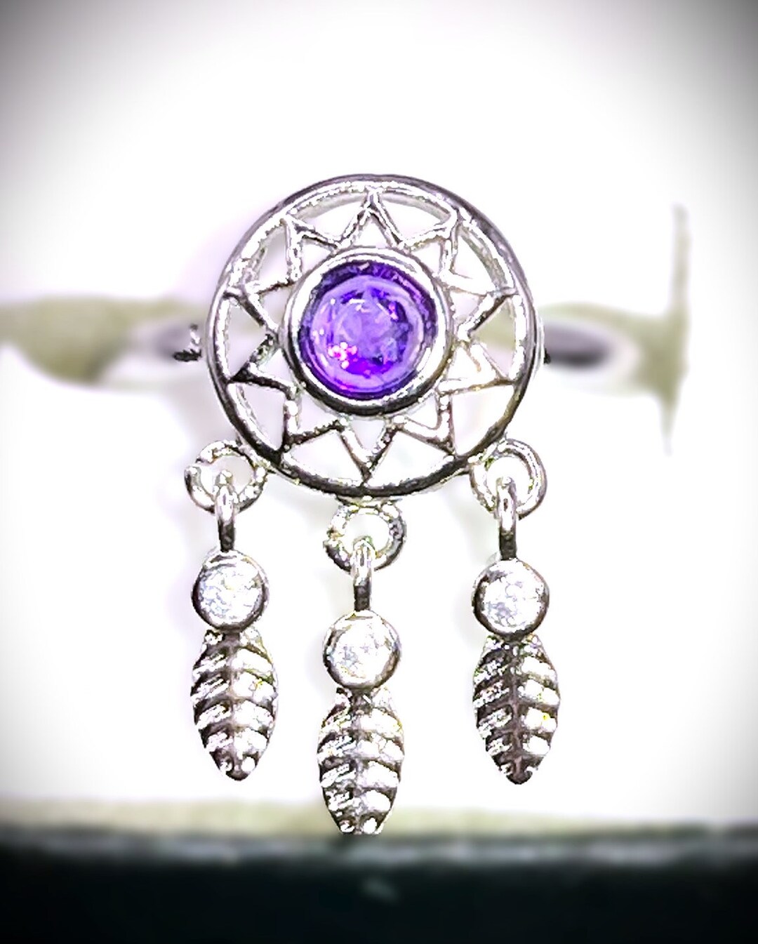 Amethyst Silver Dream Catcher Ring, Sterling Silver Women's Natural ...