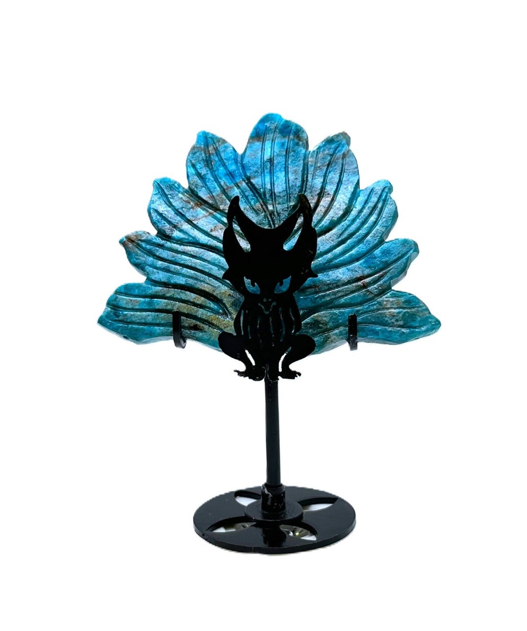 BLUE APATITE 9 Tail Fox Natural Crystal With Black Stand. RARE Great ...