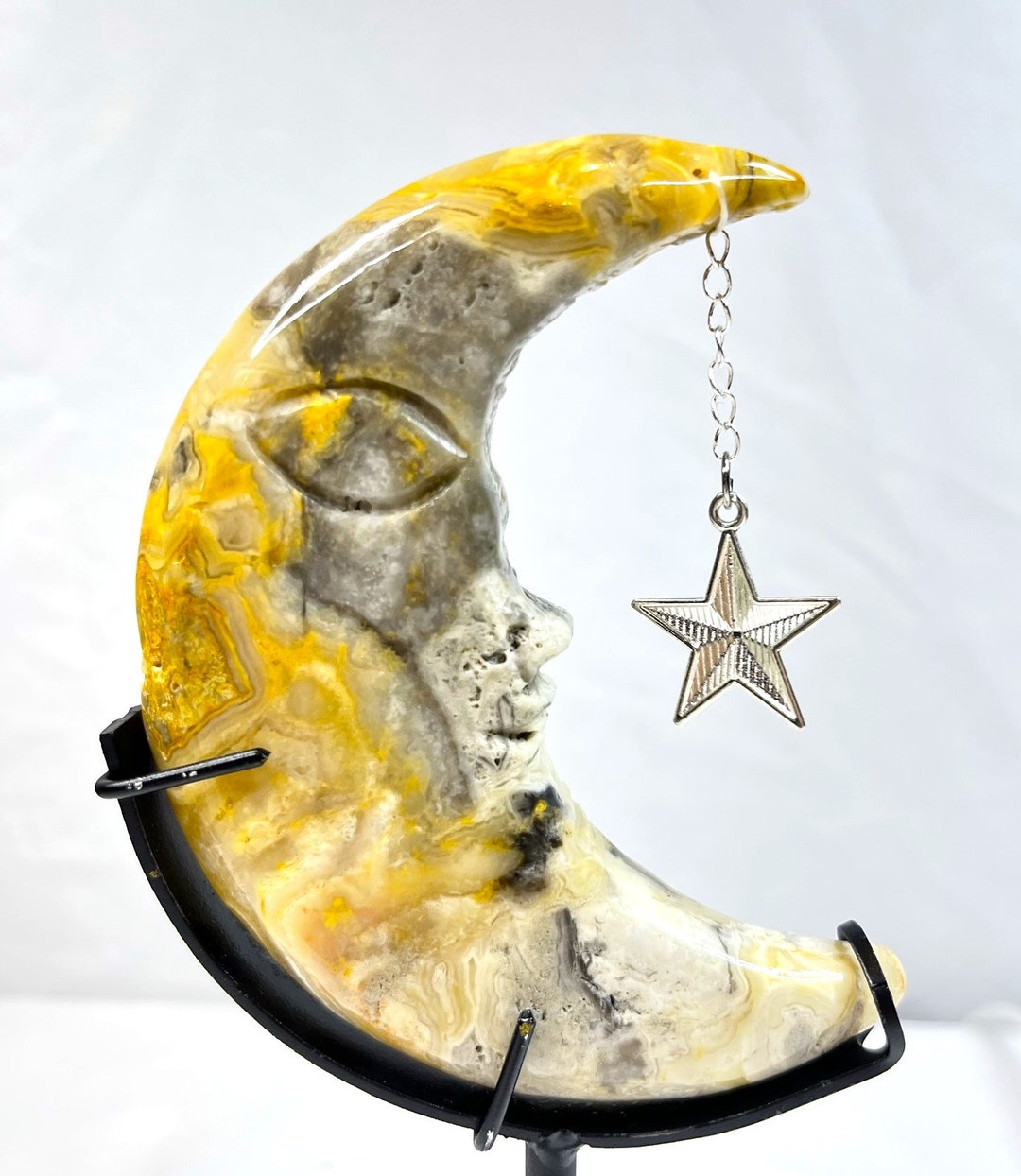 7 Crazy Lace Agate Moon W Star Natural Crystal W Stand. Gift Unique ...