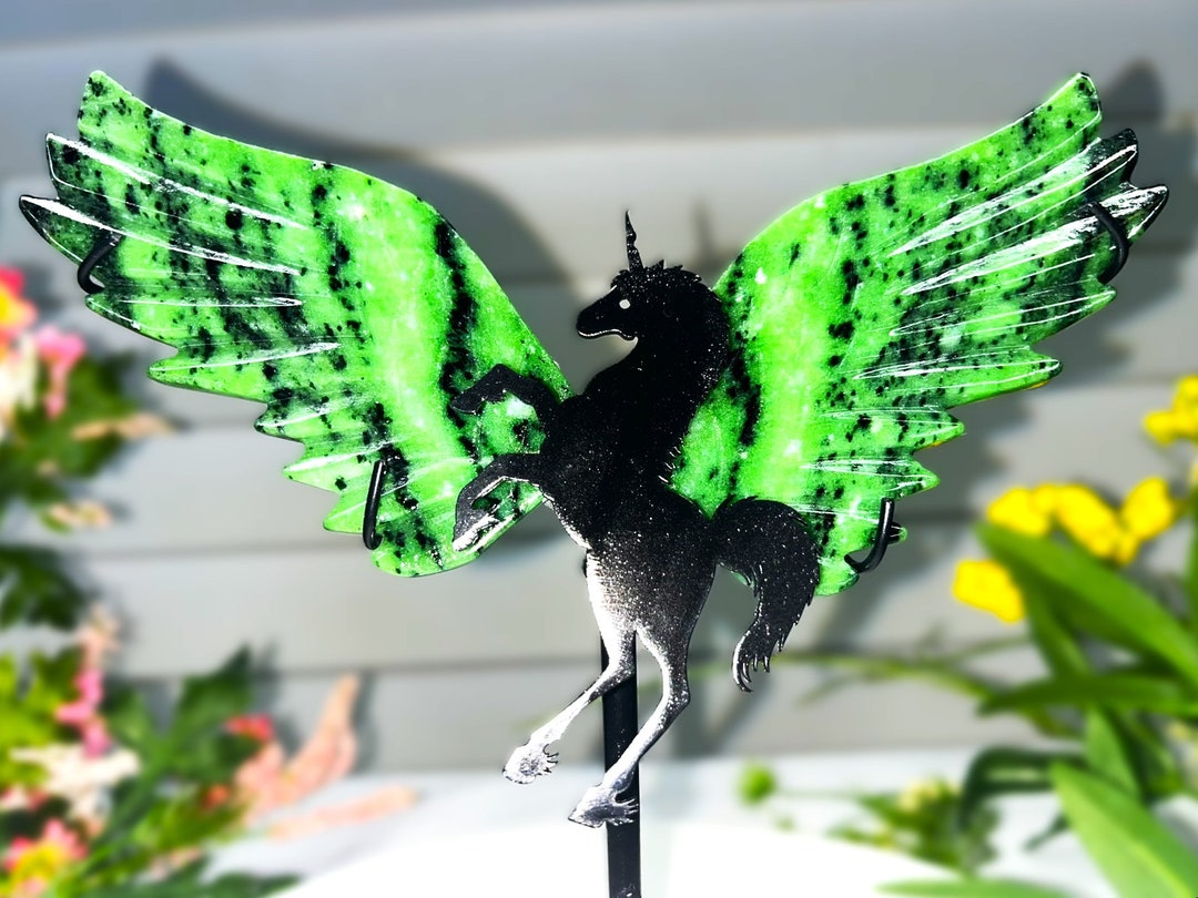 RUBY in ZOISITE Unicorn Alicorn Wings. Black Stand Natural Crystal Sale ...