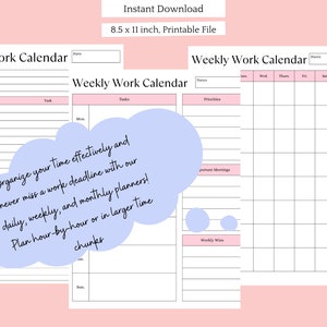 Work Productivity Printable Bundle - Daily, Weekly, Monthly Planners ...