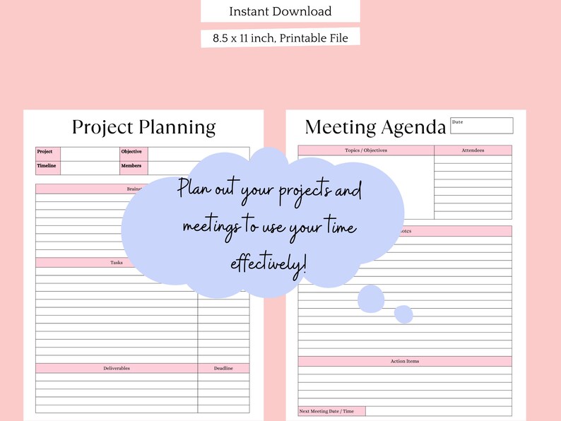 Work Productivity Printable Bundle - Daily, Weekly, Monthly Planners ...