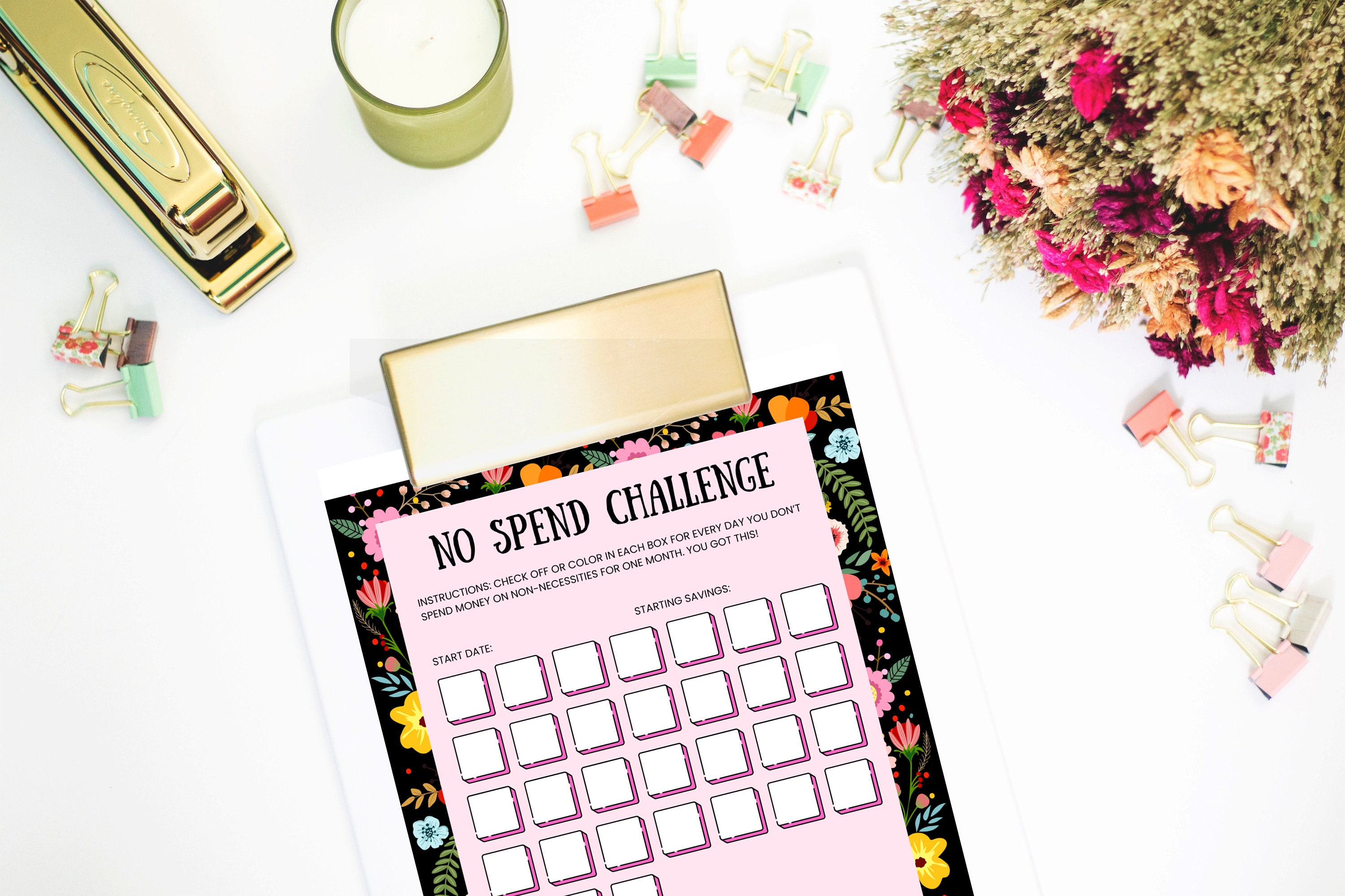 No Spend Challenge Printable Tracker Cute Savings Template, Personal ...