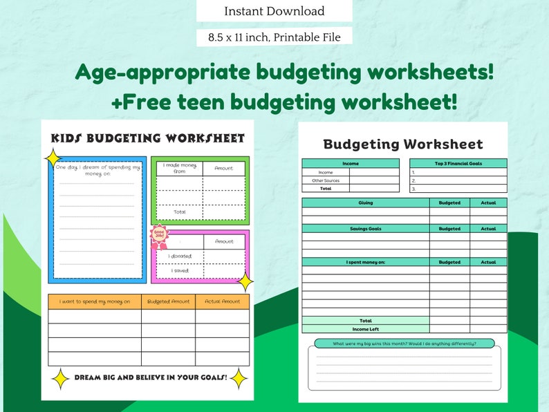 Kids Financial Literacy and Budgeting Worksheets - Build Financial ...