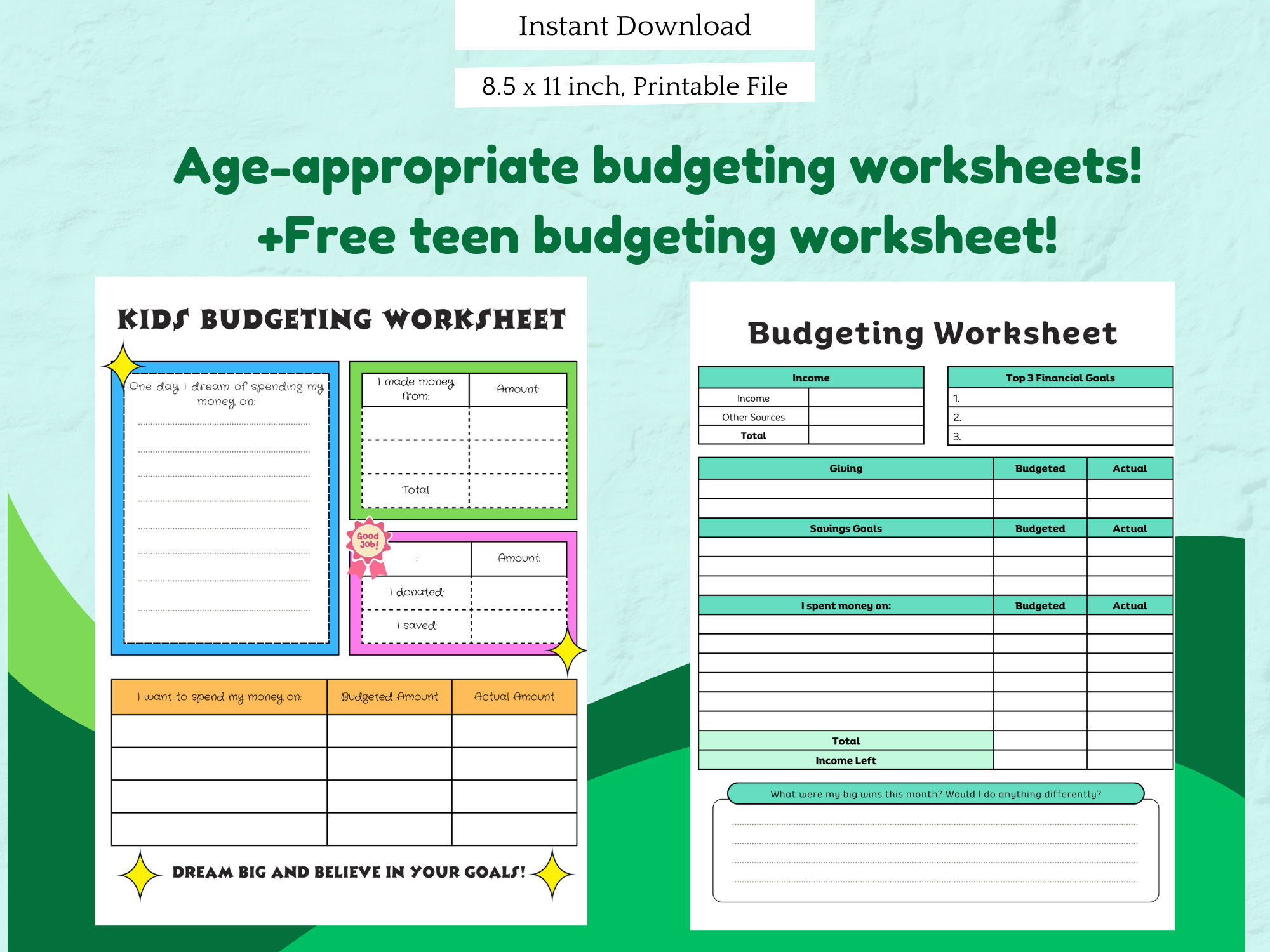Kids Financial Literacy and Budgeting Worksheets - Build Financial ...