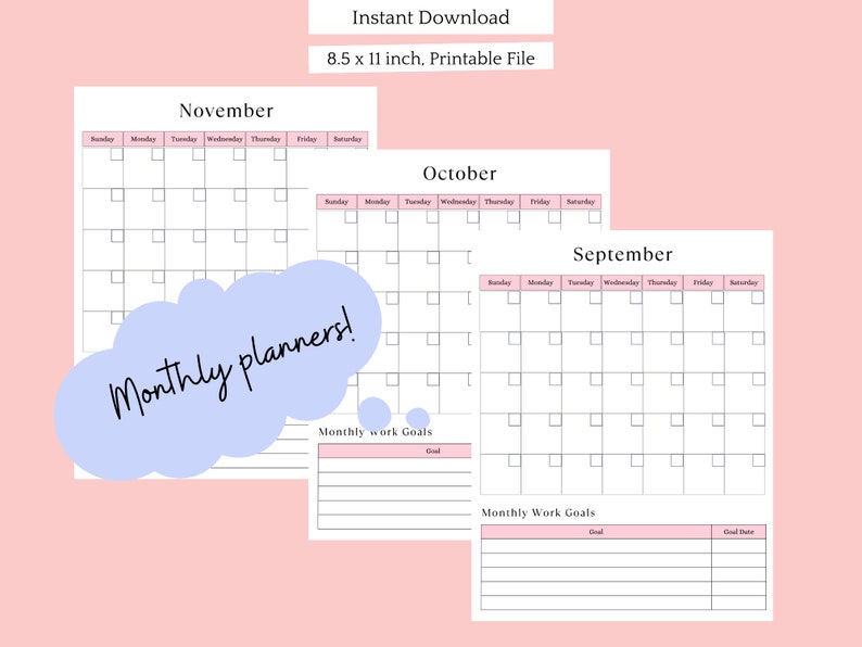 Work Productivity Printable Bundle - Daily, Weekly, Monthly Planners ...