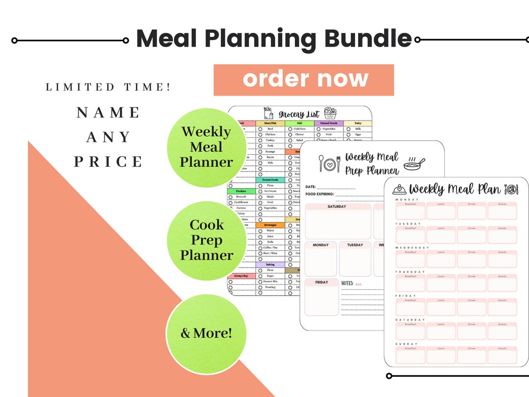Meal Planning Bundle Printable - Pink, Meal Planner, Grocery List ...