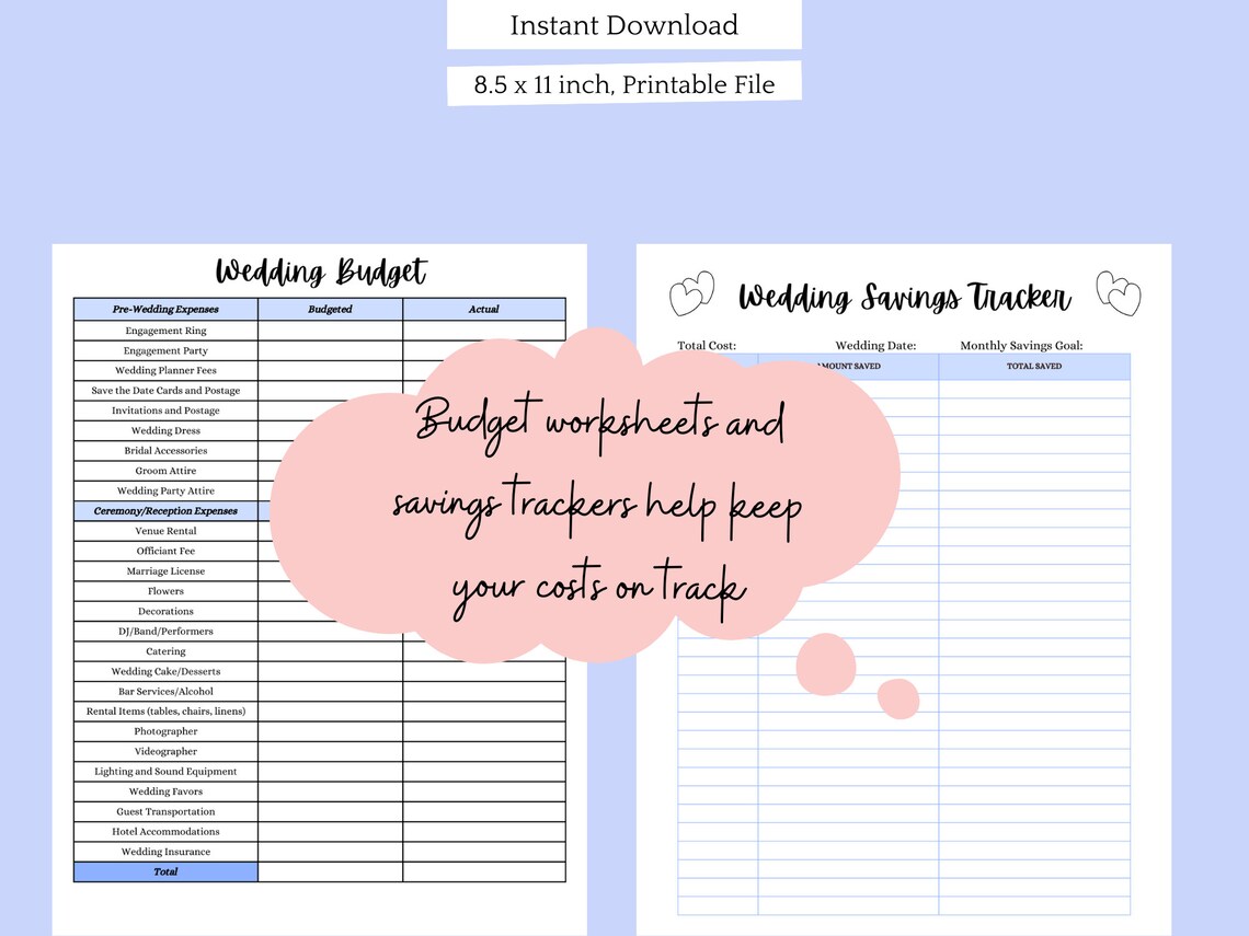 Wedding Planner Printable Bundle - Bride, Blue, Planning Checklist ...