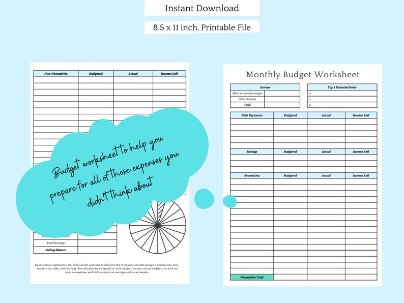 Monthly Budgeting Worksheets - Editable, Printable, Budget Planner ...