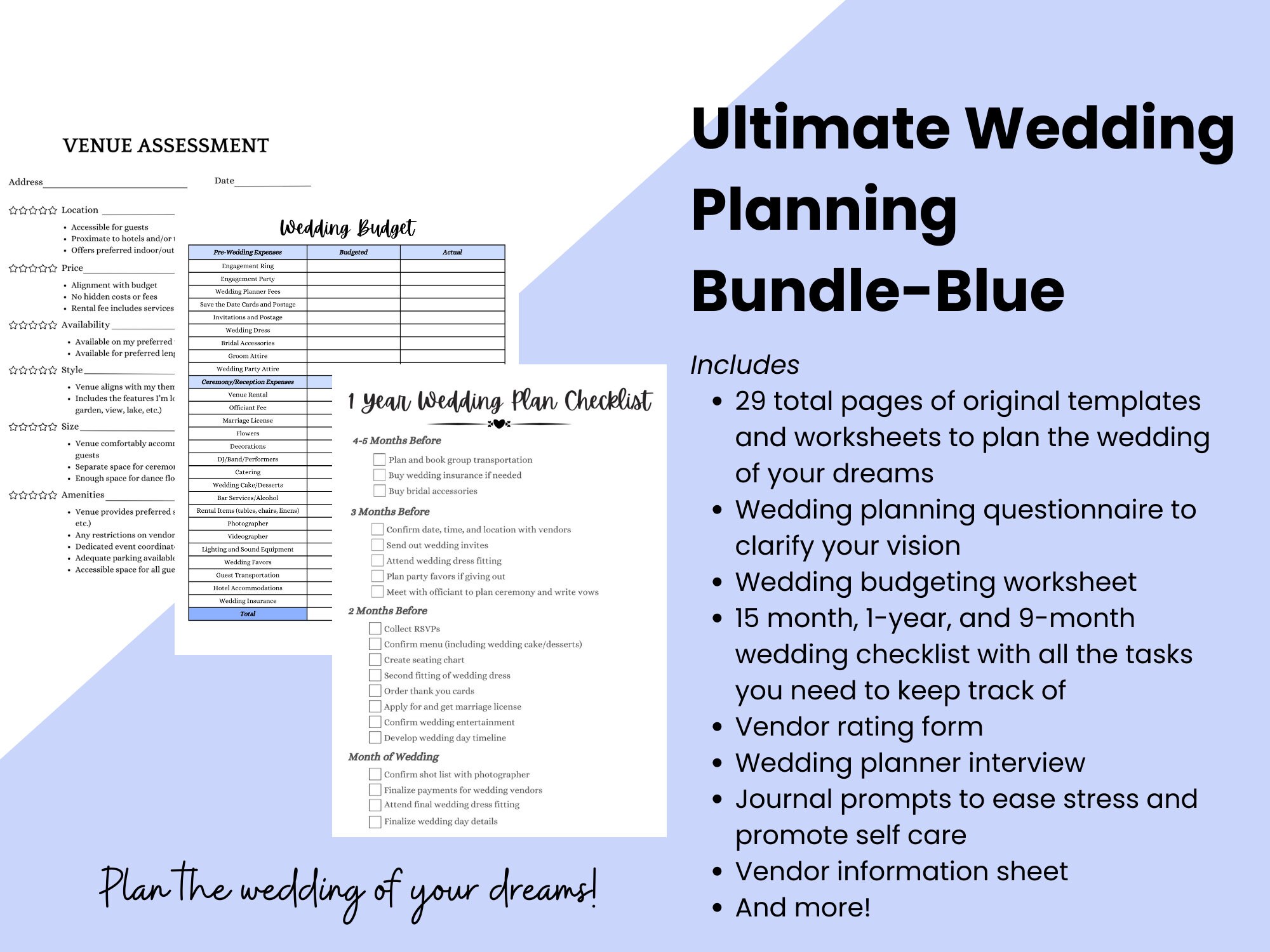 Wedding Planner Printable Bundle Bride Blue Planning - Etsy