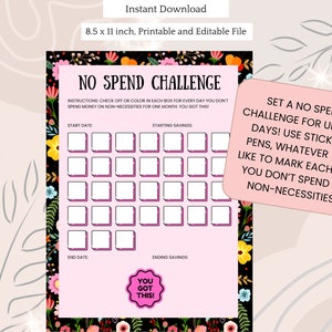 No Spend Challenge Printable Tracker - Cute Savings Template, Personal ...