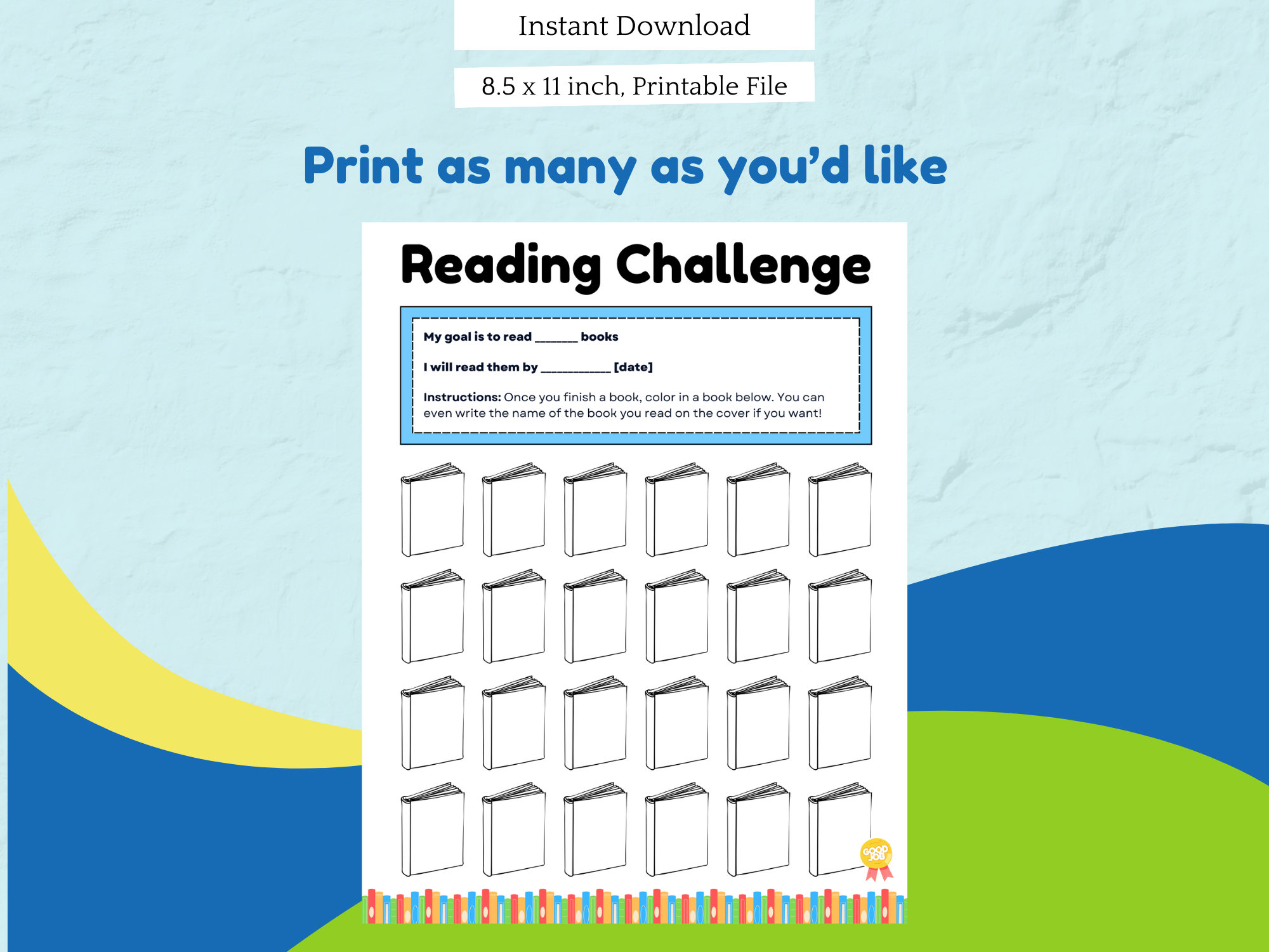 Kids Reading Challenge Printable Worksheets - Book Tracker, Journal ...