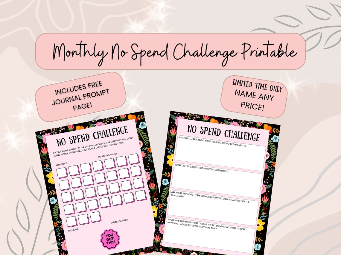 No Spend Challenge Printable Tracker - Cute Savings Template, Personal ...