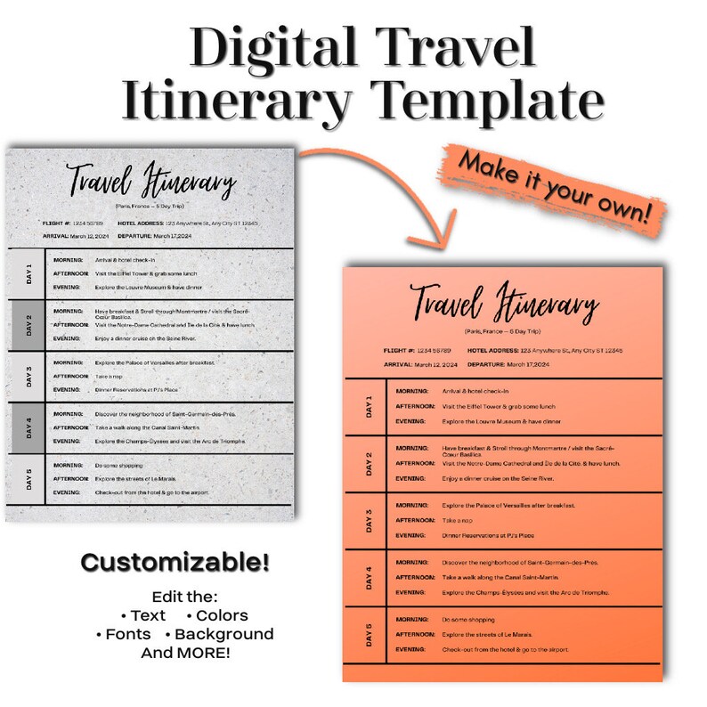 Digital Travel Itinerary Template - Etsy