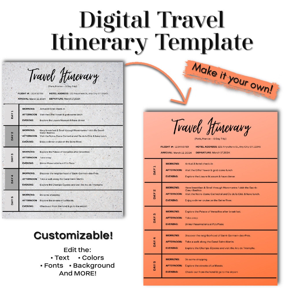 Digital Travel Itinerary Template - Etsy