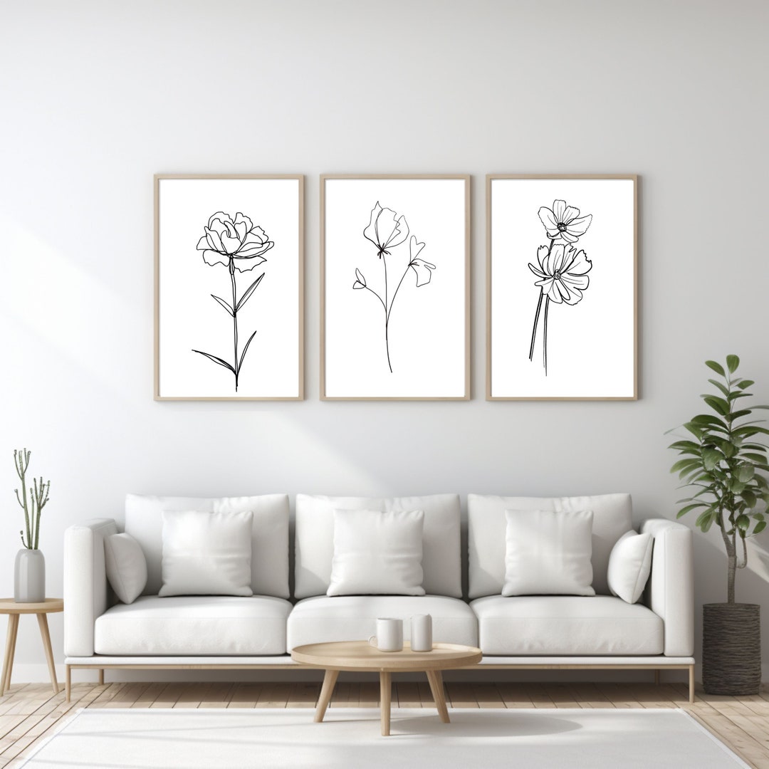 Birth Flower Line Art, Digital Prints, Birth Month Flower Hand Drawn ...