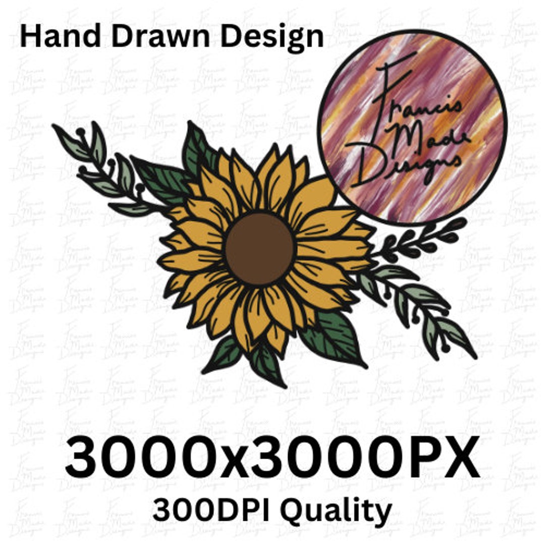 Sunflower, 300 DPI, Hand Drawn, PNG, Digital Download, Sublimation ...