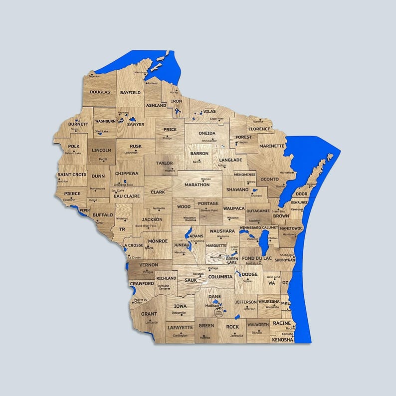 Wisconsin 3D Wooden Map, Wall Art, State Map Wall Decor, Personalized ...