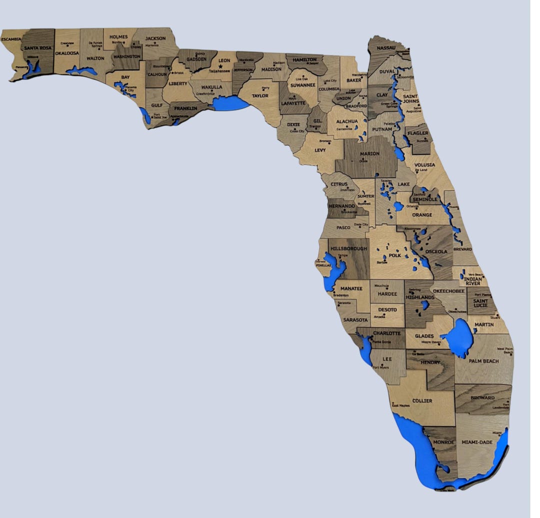 Florida 3D Wooden Map, Wall Art, State Map Wall Decor, Personalized ...