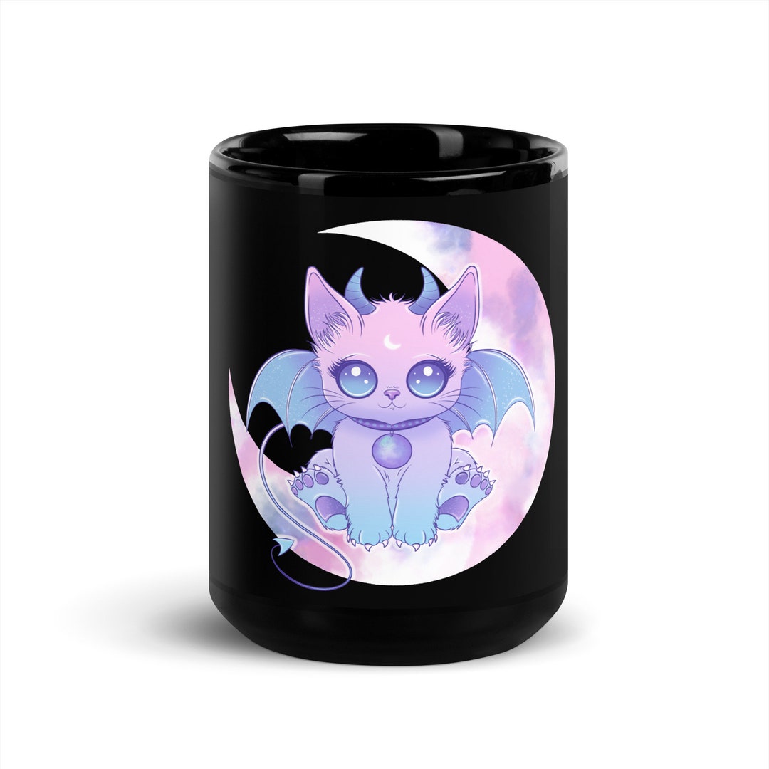 Cosmic Cute Pastel Bat Hellcat Black Glossy Mug - Etsy