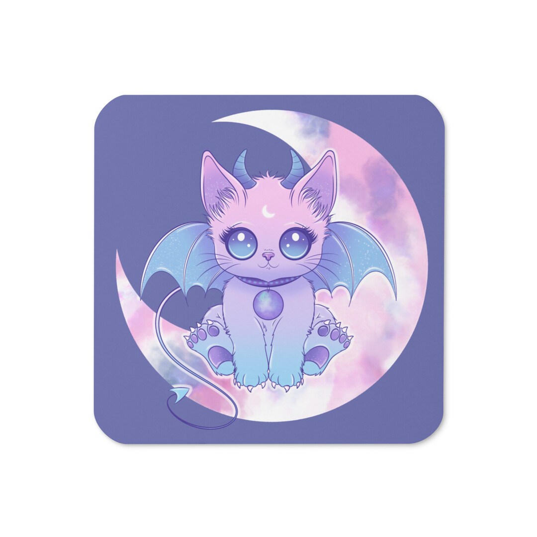 Cosmic Cute Pastel Bat Hellcat Cork-back Coaster - Etsy