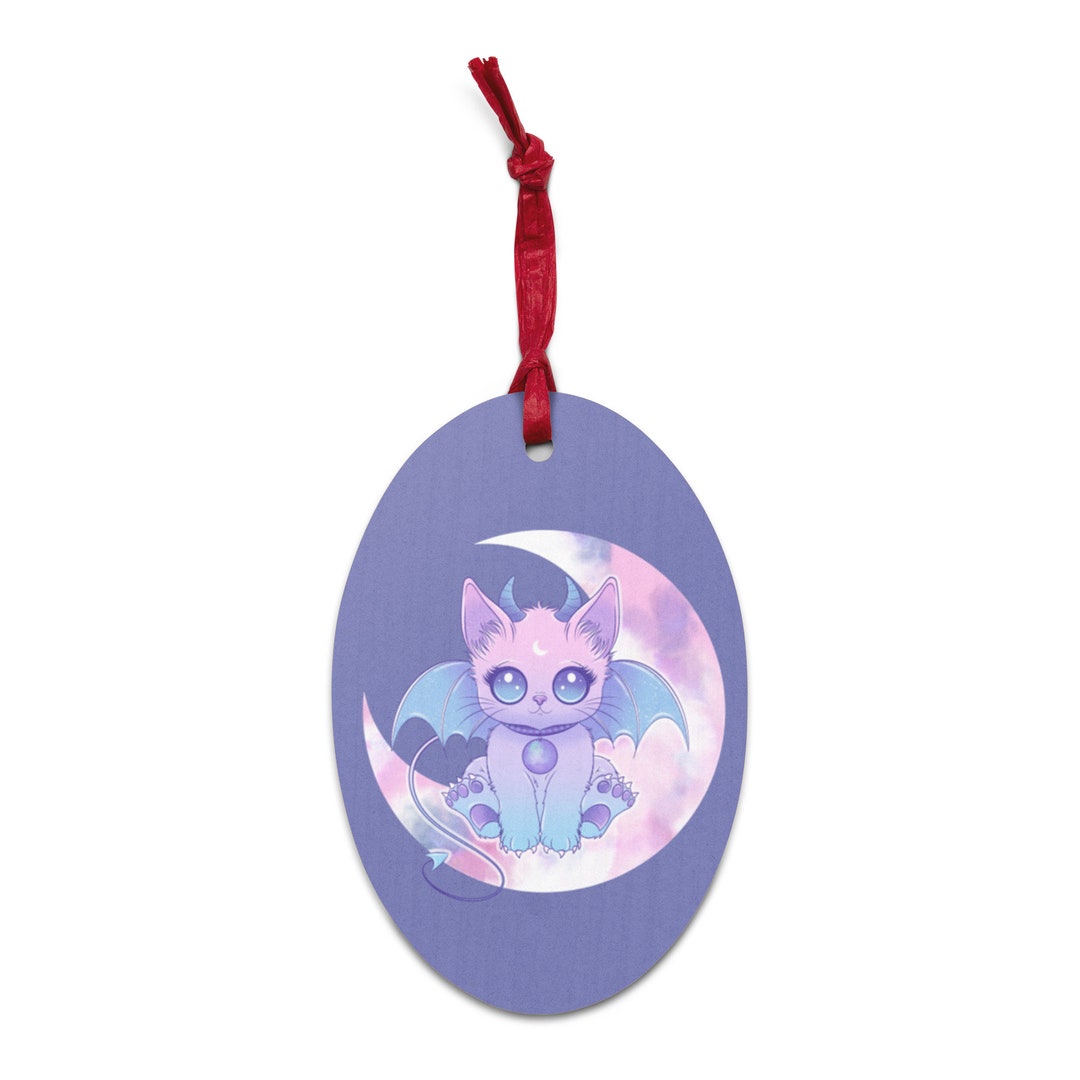 Cosmic Cute Pastel Bat Hellcat Wooden Ornaments - Etsy