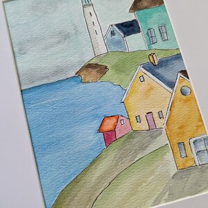 On the Coast - Lighthouse - Folk Art - Colorful Seaside Buildings - Etsy