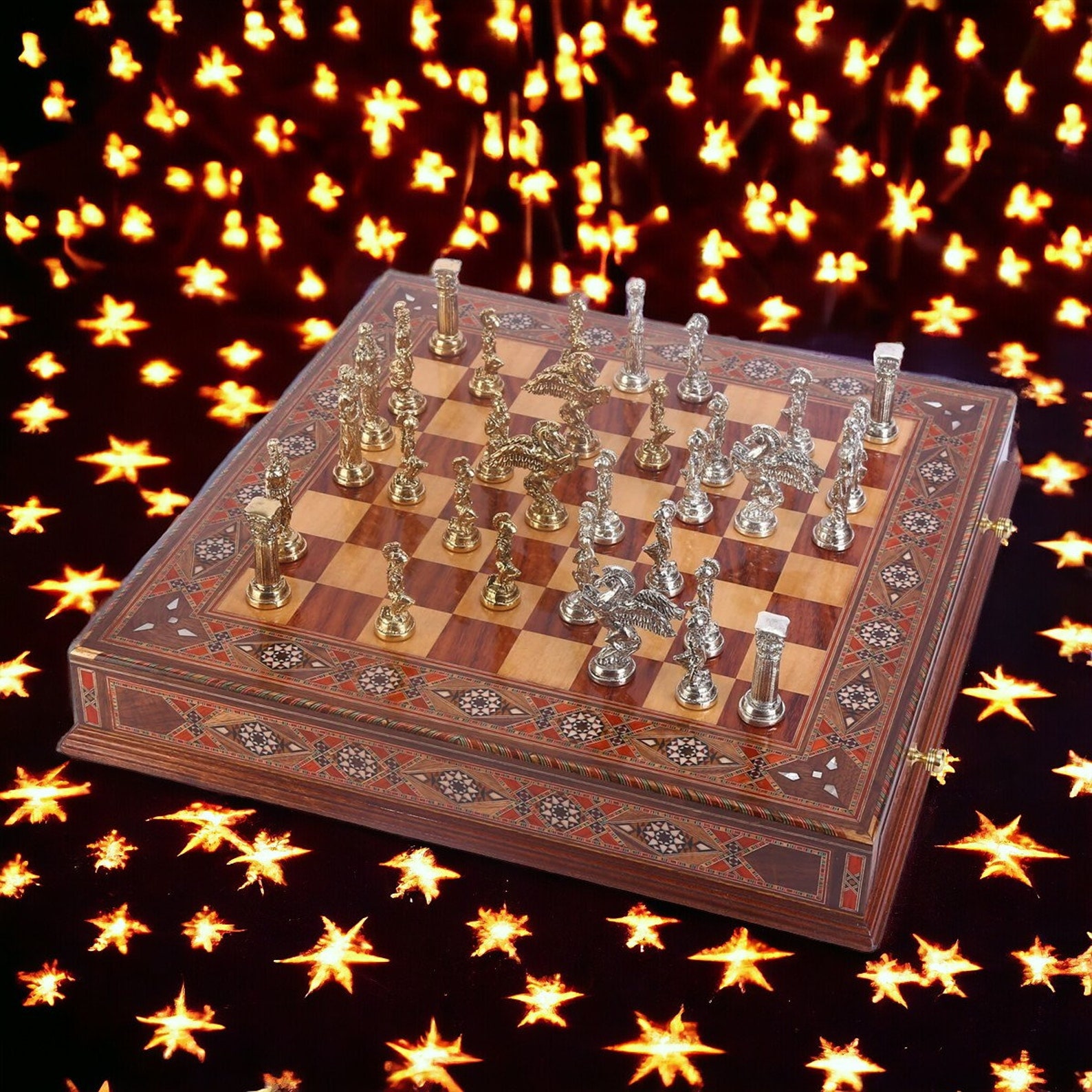 Handmade Large Metal Pegasus Chess Set With Mother of Pearl Inlays on ...