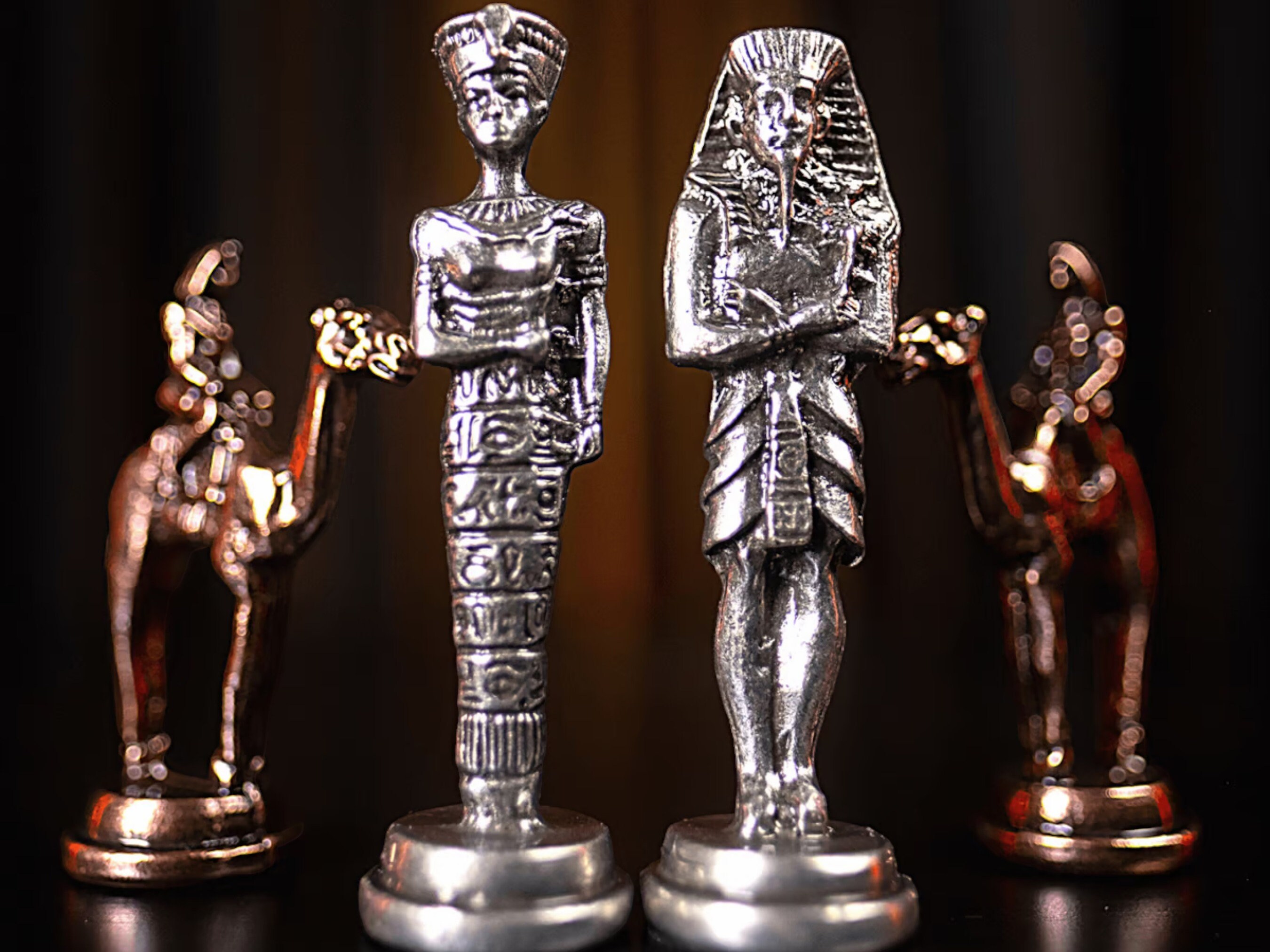 Unique Metal Egyptian Chess Set With Antique and Rustic Walnut ...