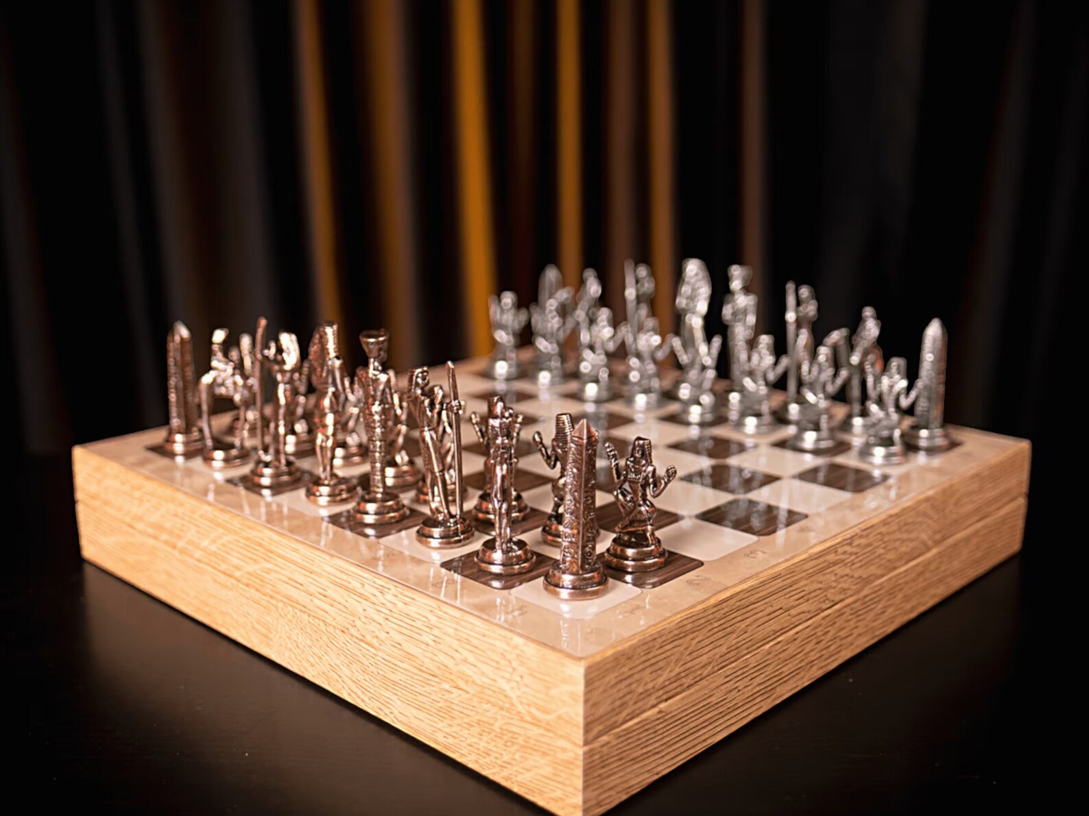 Unique Metal Egyptian Chess Set With Antique and Rustic Walnut ...