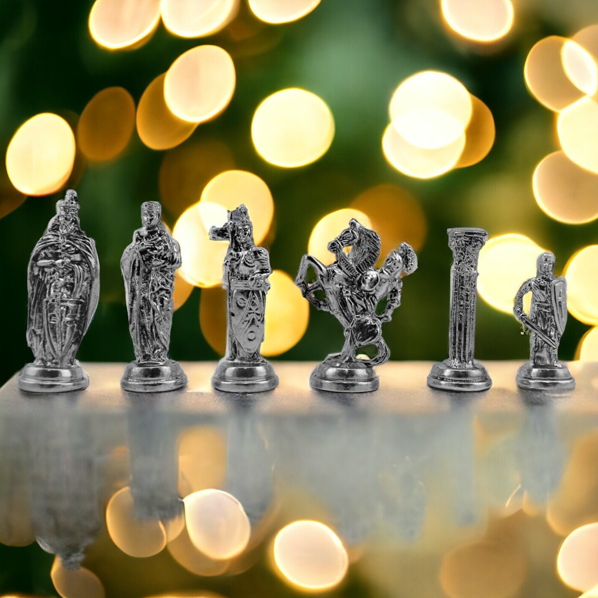 Large British Royalty Metal Chess Set With Glossy Stone and Mother-of ...